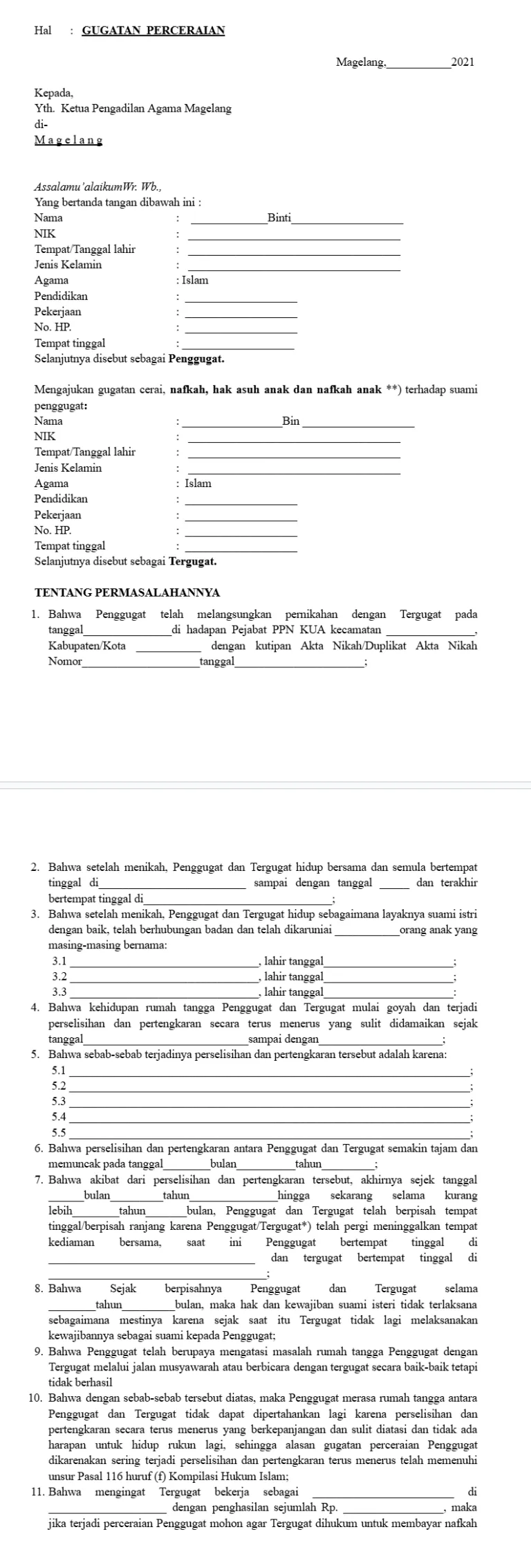 6 Contoh Surat Gugatan Cerai Istri kepada Suami, Lengkap dengan Formatnya!